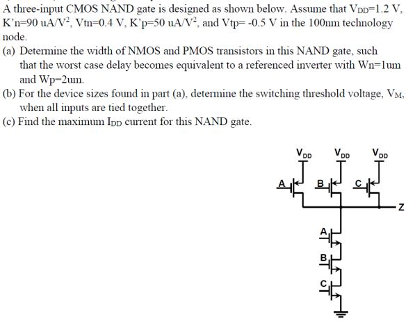 A three-input CMOS NAND gate is designed as shown | Chegg.com