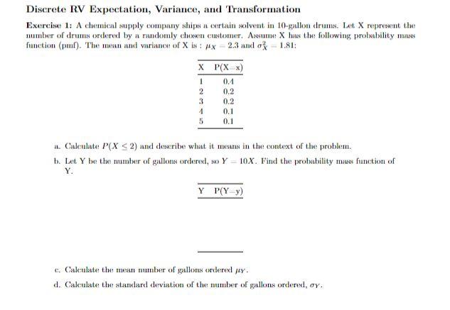 Solved Discrete RV Expectation, Variance, and Transformation | Chegg.com