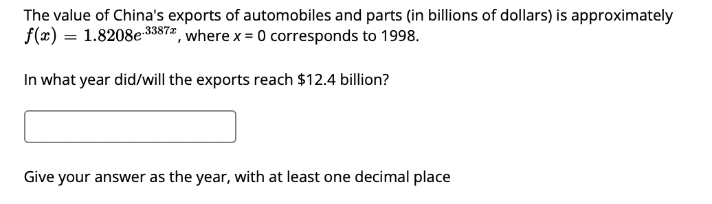 Solved Find the solution of the exponential equation 6e" = | Chegg.com