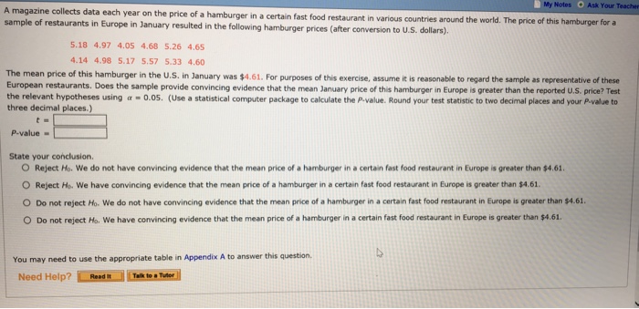 Solved A magazine collects data each year on the price of a | Chegg.com