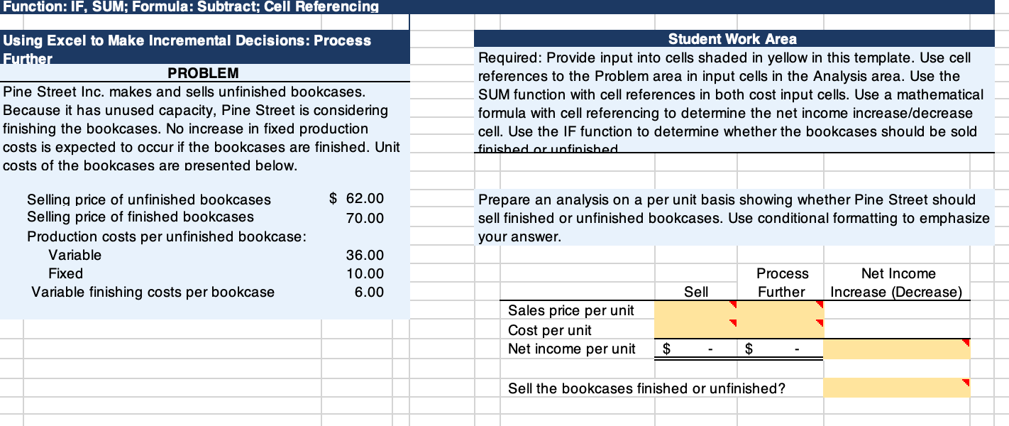 Solved Function: IF, SUM; Formula: Subtract; Cell | Chegg.com