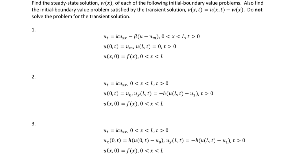 Solved Find the steady-state solution, w(x), of each of the | Chegg.com