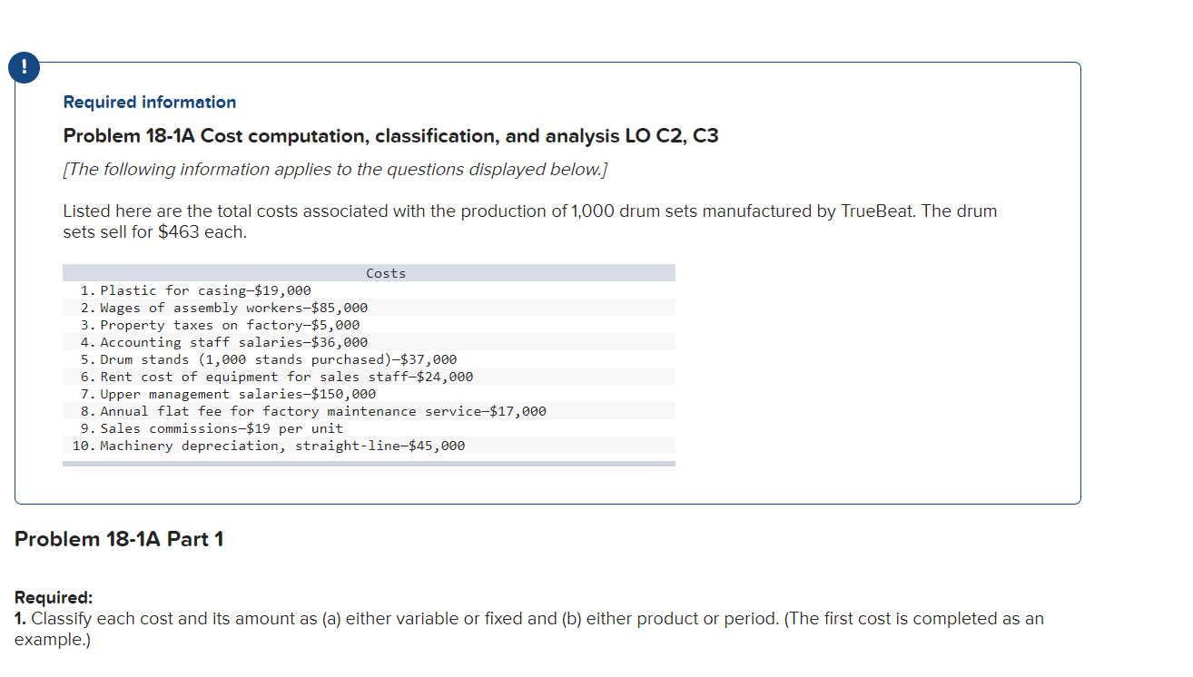 Solved Required information Problem 18-1A Cost computation, | Chegg.com