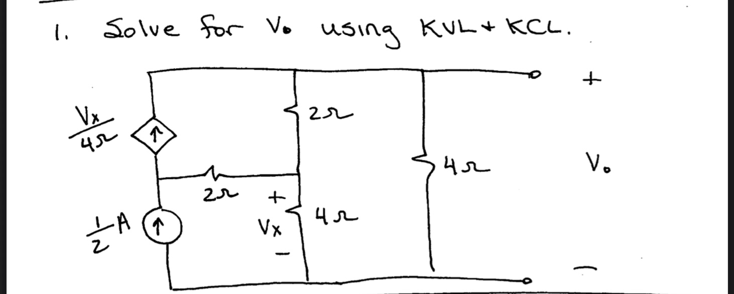 Solved 1. Solve for V0 using KVL+KCL. | Chegg.com Solved 1. Solve for V0 using KVL+KCL. | Chegg.com