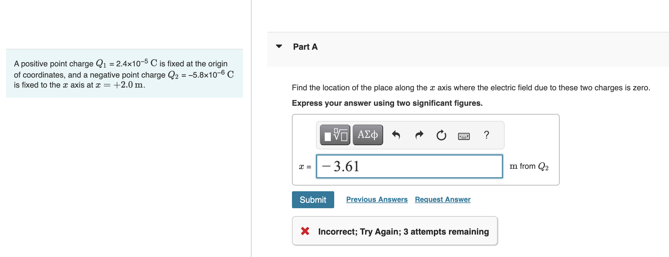 Solved A positive point charge Q1 = 2.4×10−5 C is fixed at | Chegg.com
