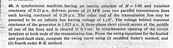 40. A synchronous machine having an inertia constant | Chegg.com
