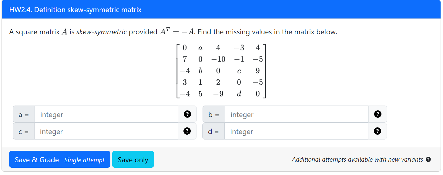 Solved HW2.4. ﻿Definition skew-symmetric matrixA square | Chegg.com