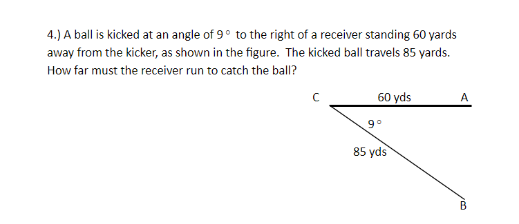 Solved 4.) A ball is kicked at an angle of 9° to the right | Chegg.com