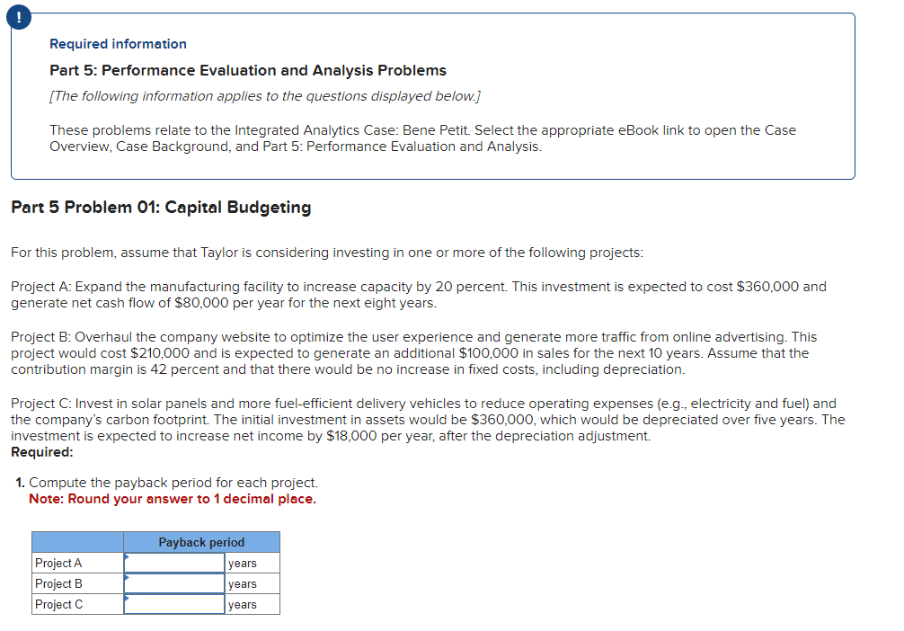 Solved Required information Part 5: Performance Evaluation | Chegg.com