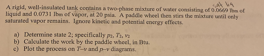 Solved sat lig A rigid, well-insulated tank contains a | Chegg.com