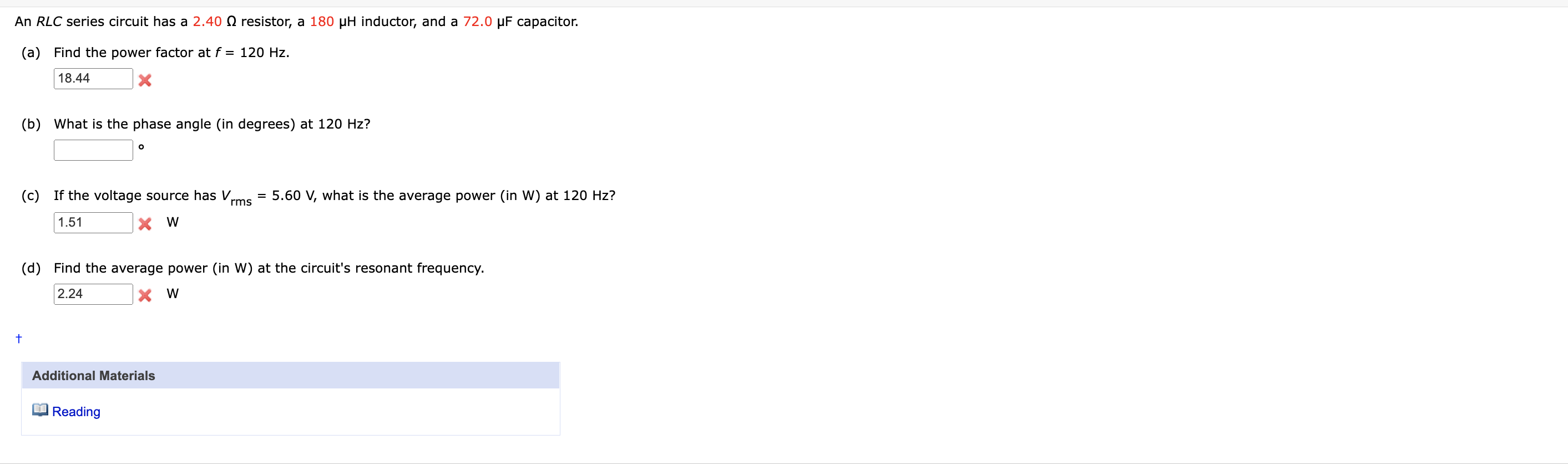 Solved (b) What is the phase angle (in degrees) at 120 Hz ? | Chegg.com