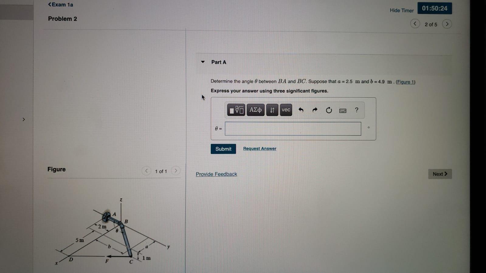 Solved Part A Determine the angle between BA and BC. | Chegg.com