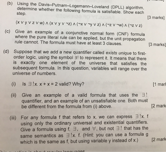(b) Using the Davis-Putnam-Logemann-Loveland (DPLL) | Chegg.com