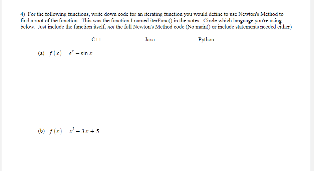 Solved 4) For the following functions, write down code for | Chegg.com