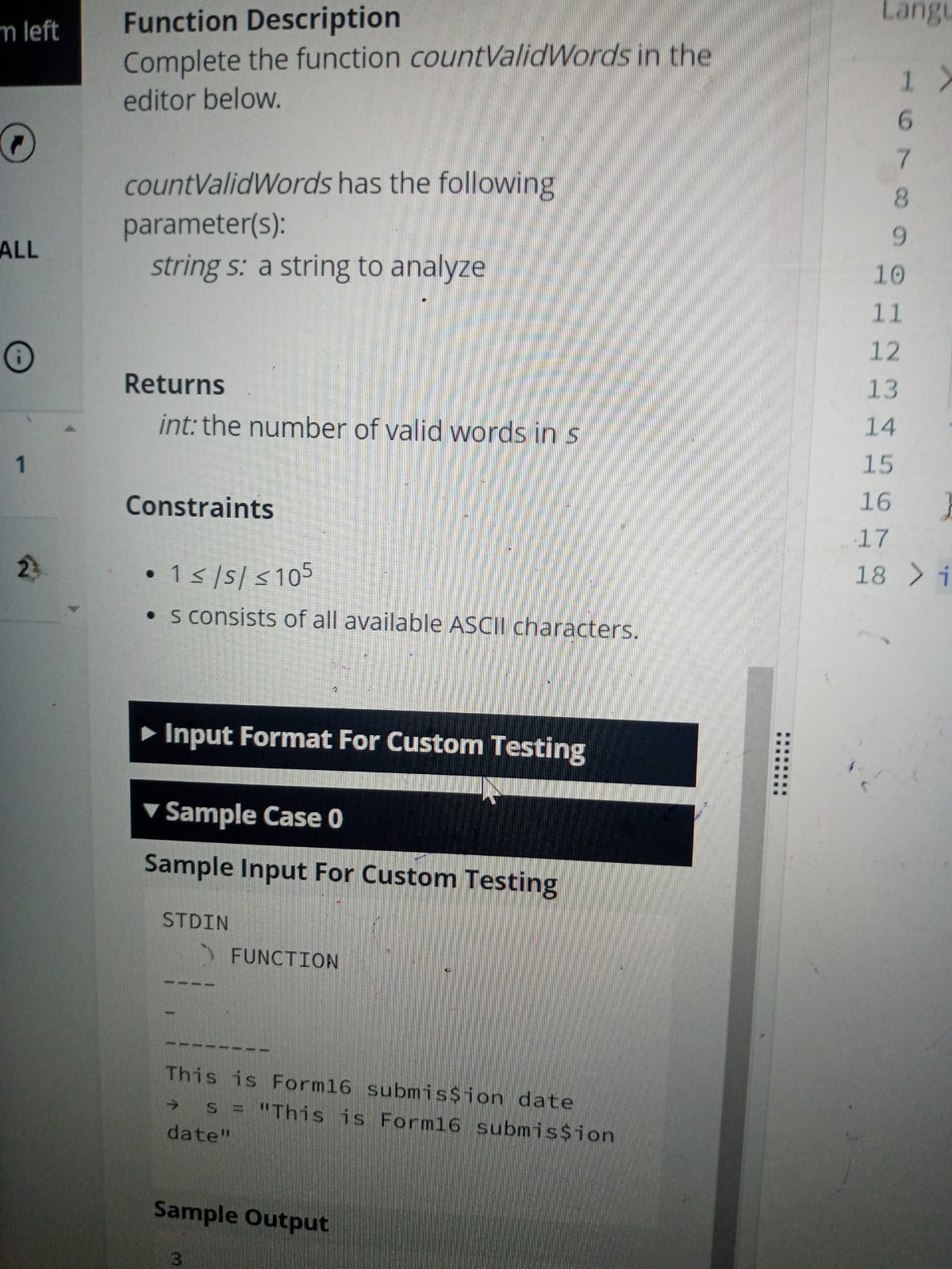 Solved Returns int: the number of valid words in s | Chegg.com
