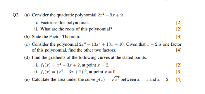 Solved Q2. (a) Consider the quadratic polynomial 2.rº + 9x + | Chegg.com