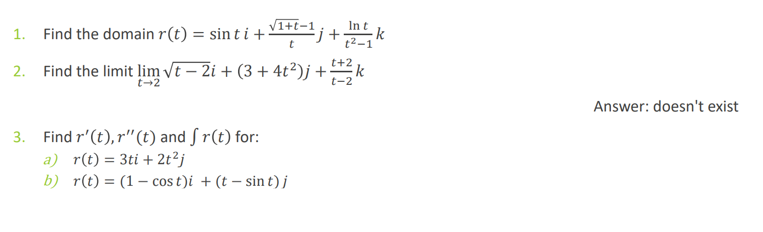 Solved 1+t-1 1. Find the domain r(t) = sinti + = j+ In t k | Chegg.com