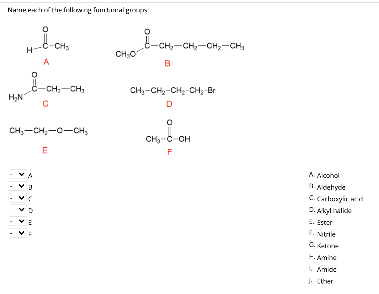 Solved Name each of the following functional groups: H-C-CH3 | Chegg.com