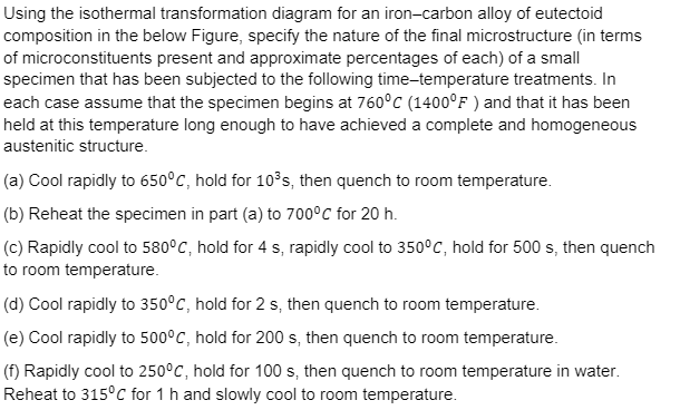 Solved Using the isothermal transformation diagram for an | Chegg.com