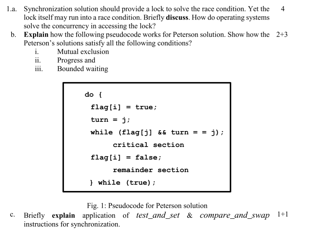 Solved 1.a. Synchronization solution should provide a lock | Chegg.com