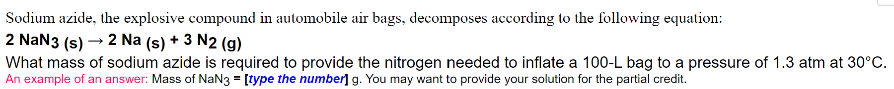 Solved Sodium azide, the explosive compound in automobile | Chegg.com