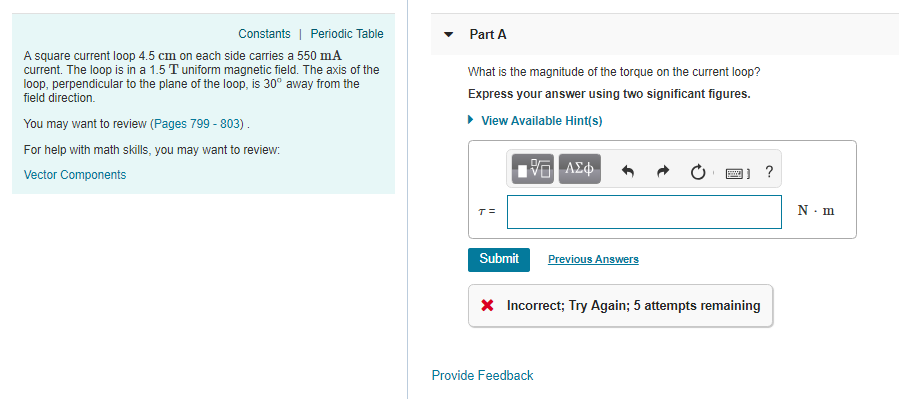 Solved Constants| Periodic Table Part A A square current | Chegg.com