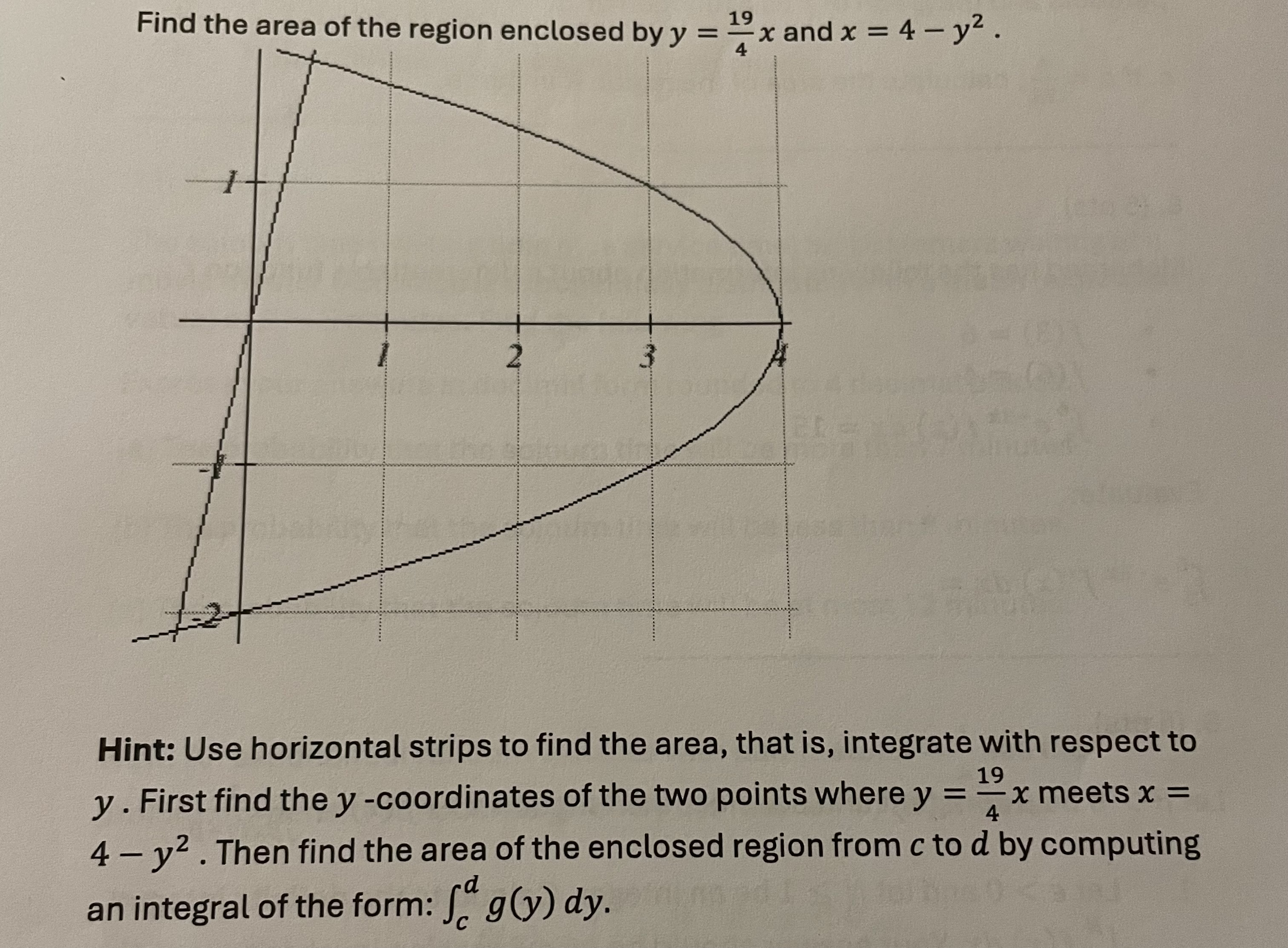 Solved Find the area of the region enclosed bv v=−19x and | Chegg.com
