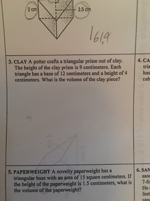 Solved CLAY A potter crafts a triangular prism out of | Chegg.com