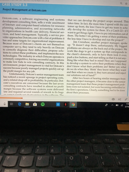 Solved a t CASE STUDY 5.3 Project Management at Dotcom.com | Chegg.com