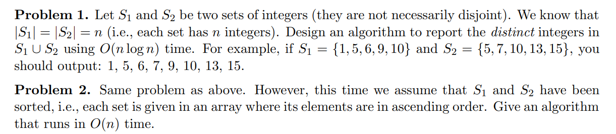 Solved Problem 1. Let S1 and S2 be two sets of integers | Chegg.com