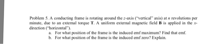 Solved Problem 5. A conducting frame is rotating around the | Chegg.com