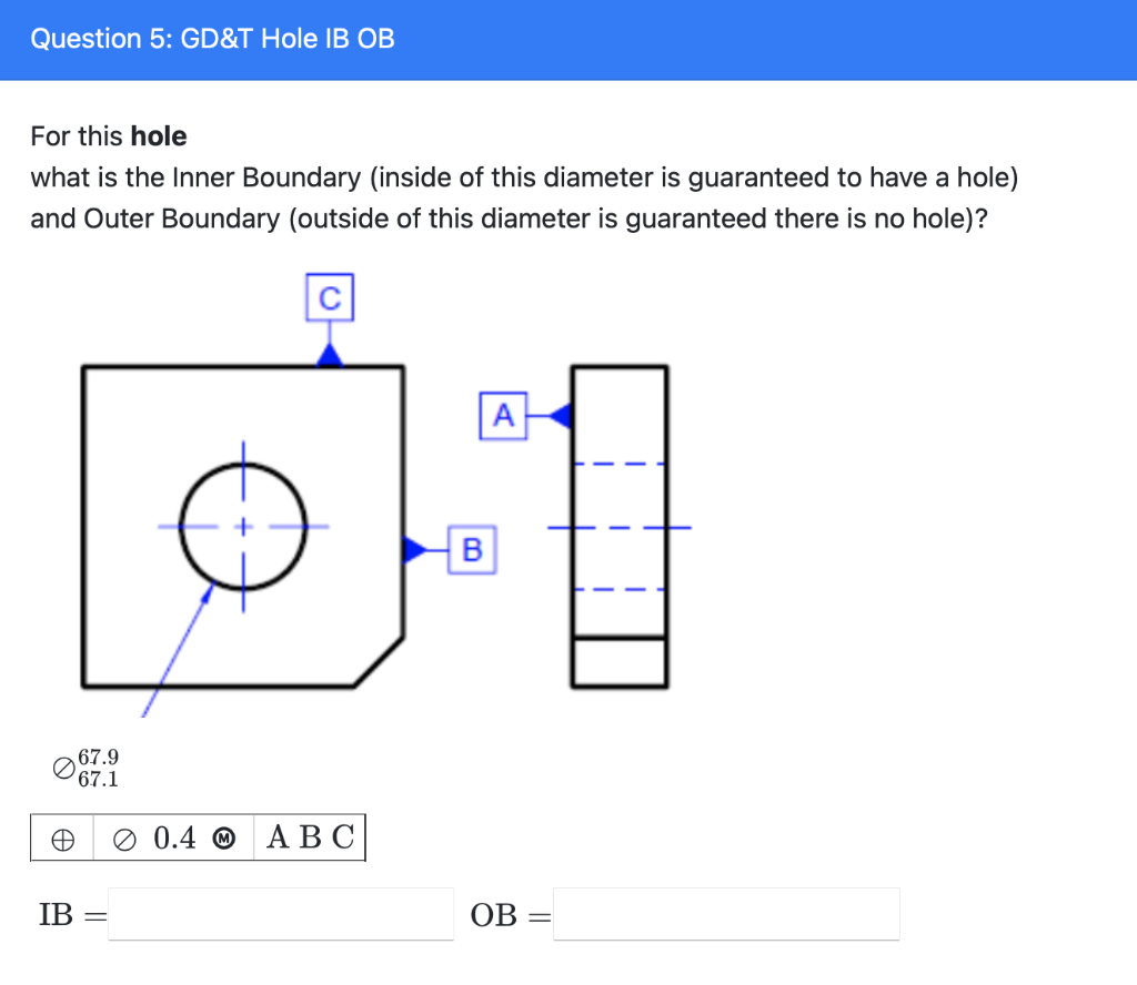 Solved Question 5: GD&T Hole IB OB For this hole what is the | Chegg.com