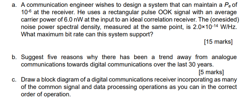 a. A communication engineer wishes to design a system | Chegg.com