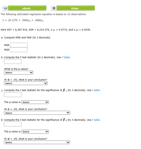 Solved eBook Video The following estimated regression | Chegg.com