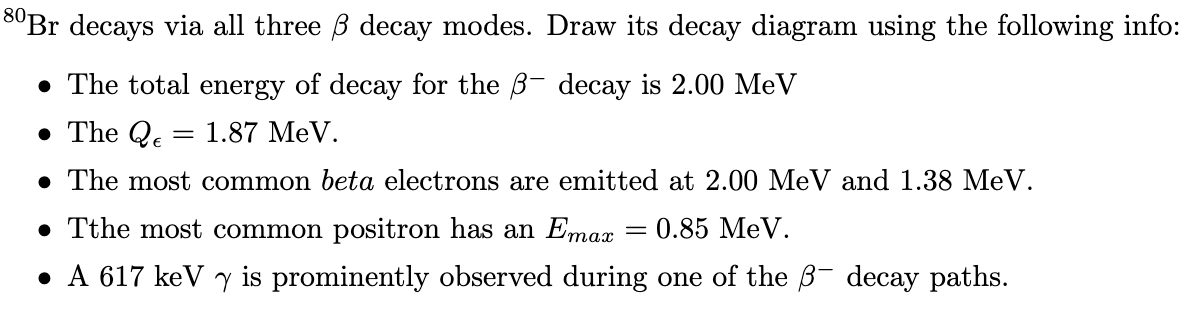 Solved ?80Br ﻿decays via all three β ﻿decay modes. Draw its | Chegg.com