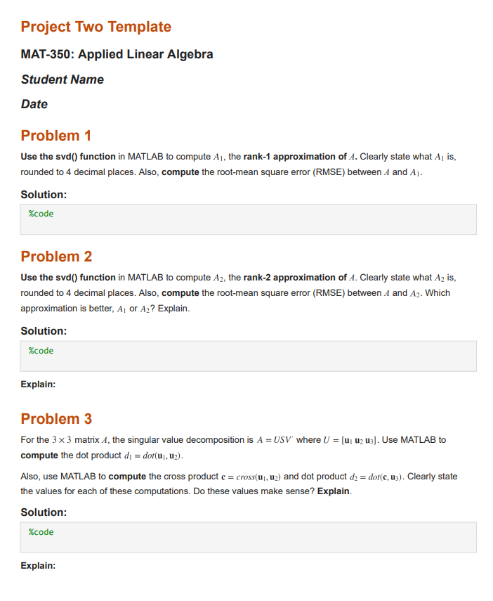 Solved \r\nProject Two Template MAT-350: Applied Linear | Chegg.com