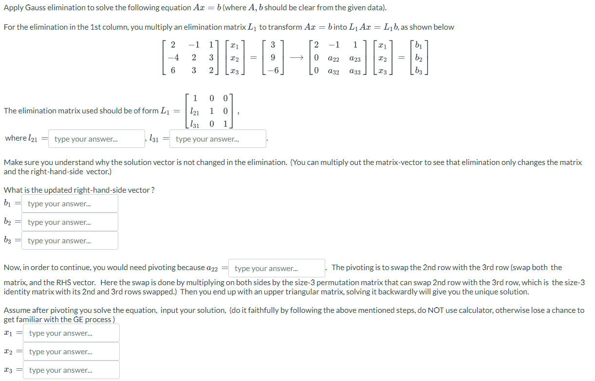 Solved Apply Gauss elimination to solve the following | Chegg.com