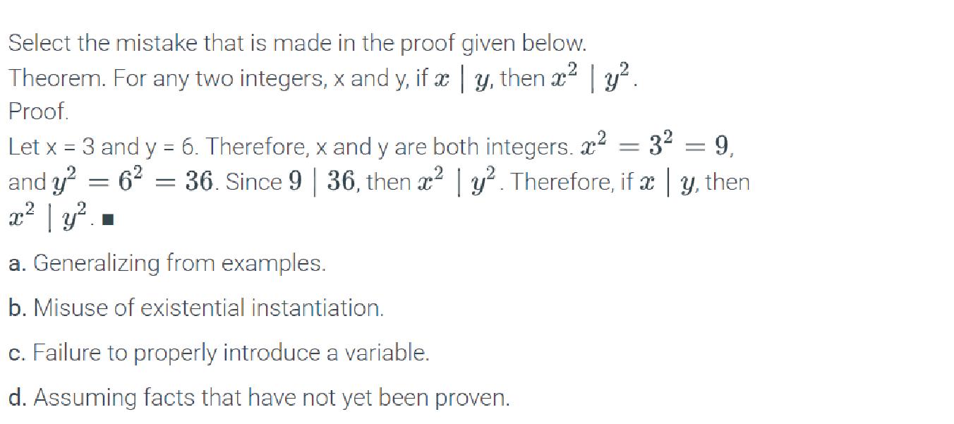 Solved Select the mistake that is made in the proof given | Chegg.com