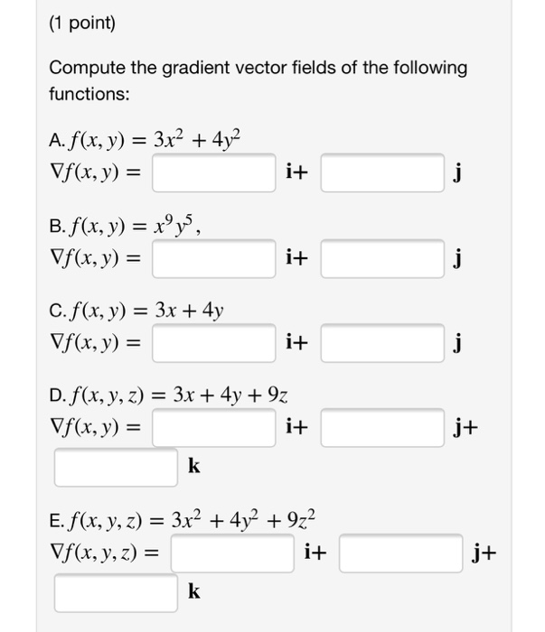 Solved (1 point) Compute the gradient vector fields of the | Chegg.com
