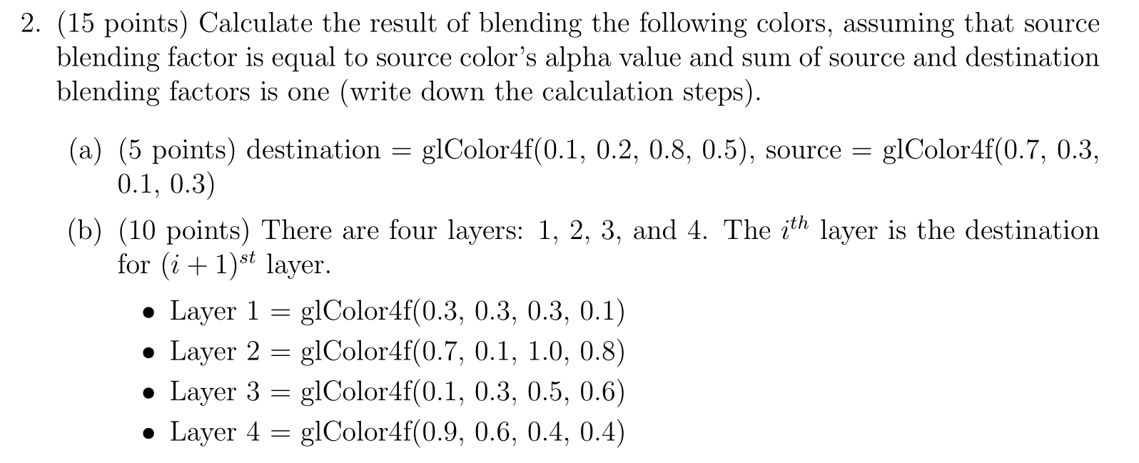 2. (15 points) Calculate the result of blending the | Chegg.com