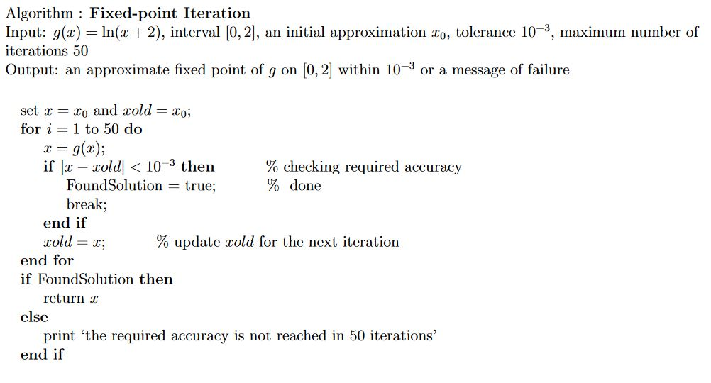 Solved Use the following pseudocode for the fixed point | Chegg.com