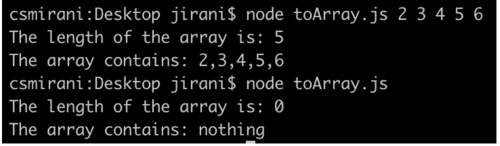 Solved Create a file called toArray.js that reads n strings | Chegg.com
