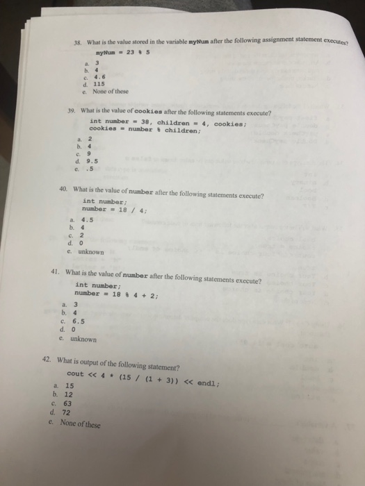 Solved 38 What Is The Value Stored In The Variable Mynum