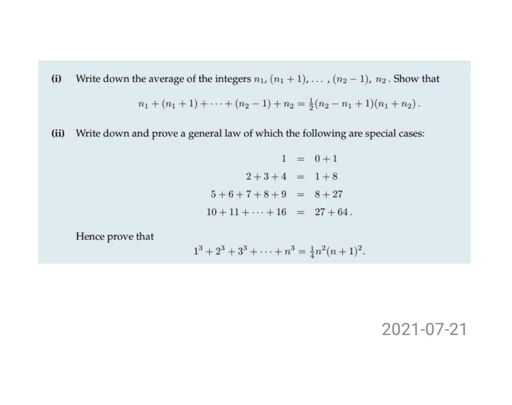 Solved (i) Write down the average of the integers ni, | Chegg.com