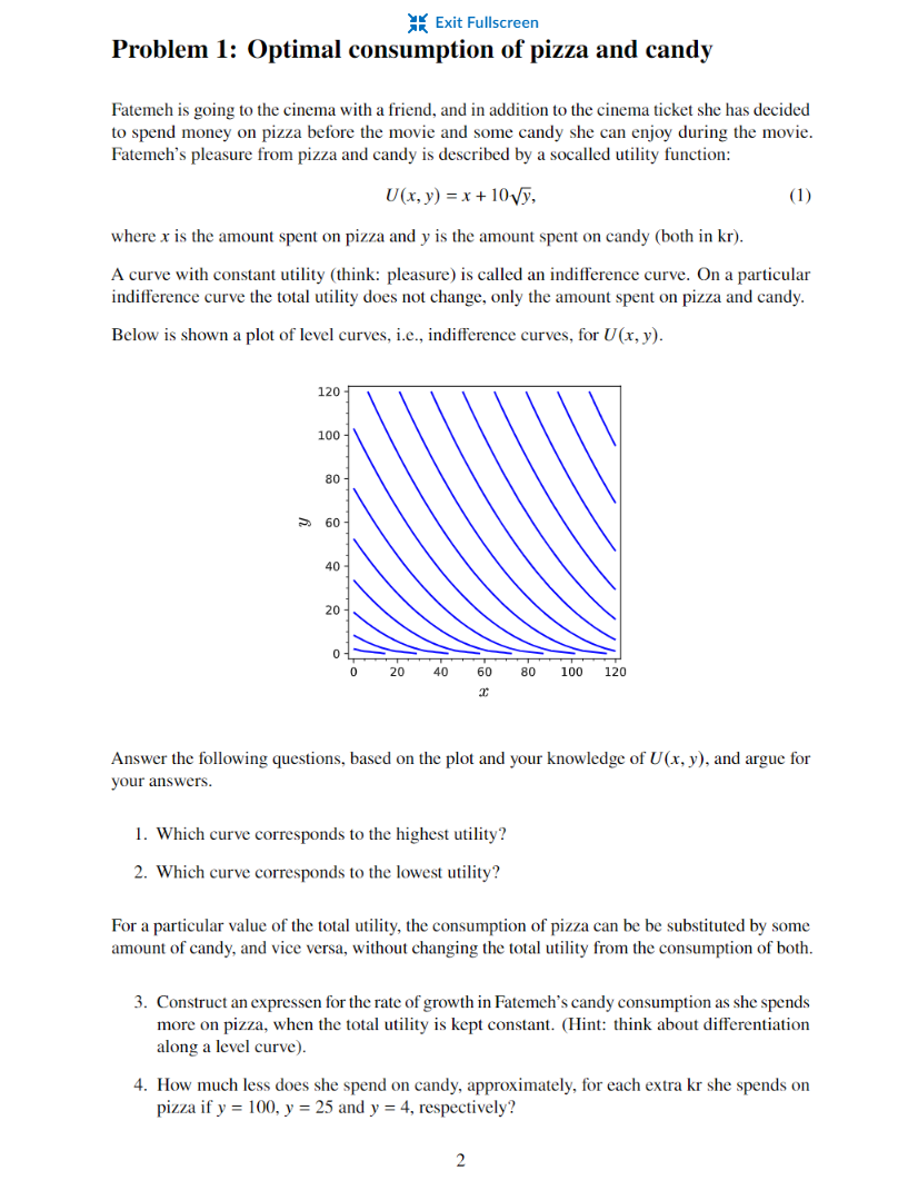 Solved Problem 1: Optimal consumption of pizza and | Chegg.com