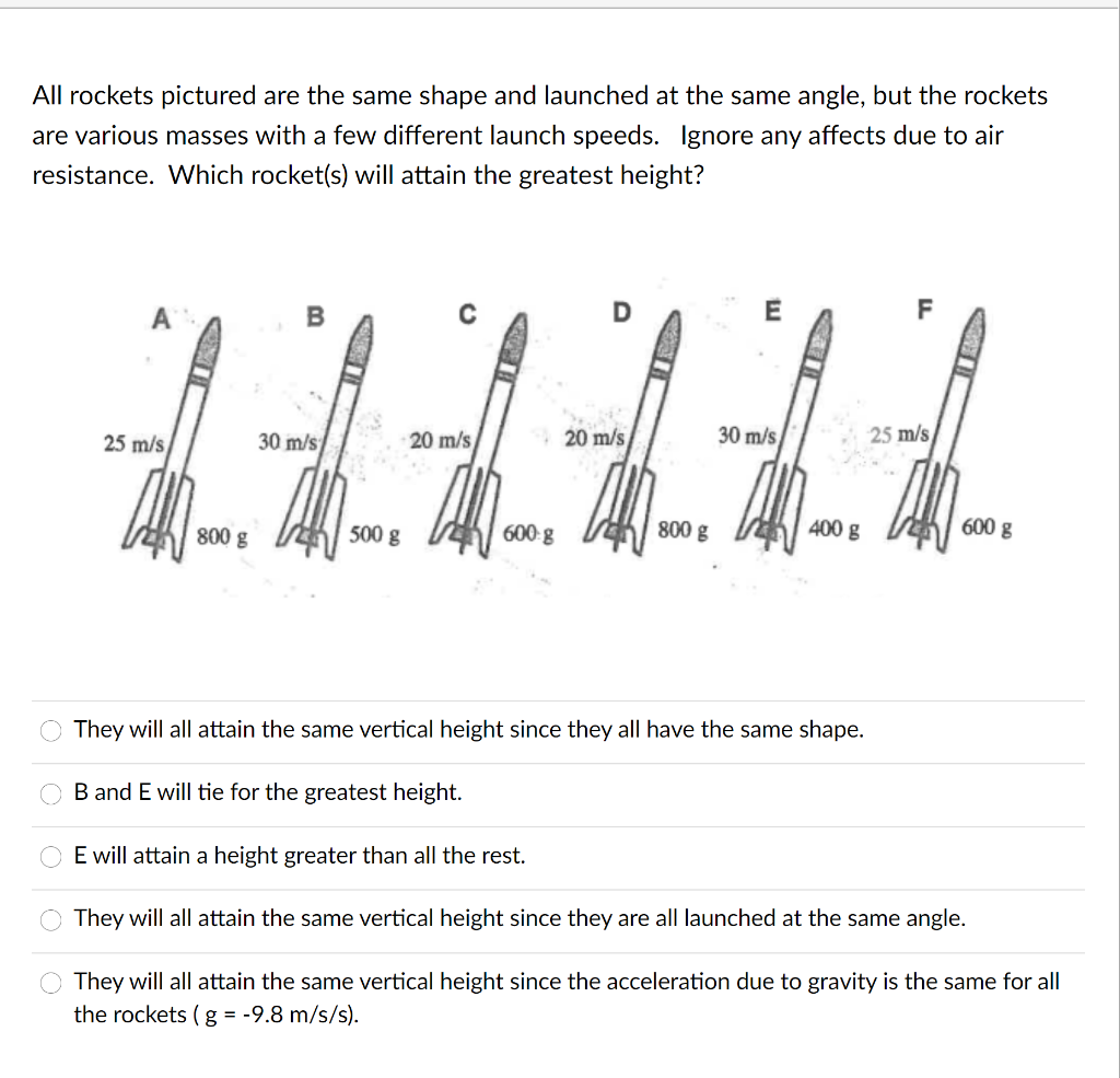 Solved All rockets pictured are the same shape and launched | Chegg.com