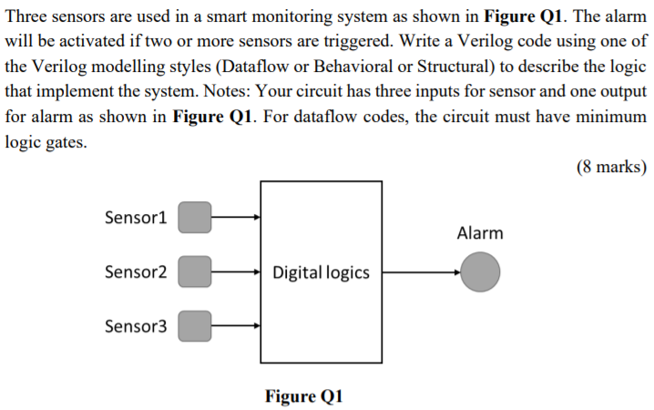 Solved Three sensors are used in a smart monitoring system | Chegg.com