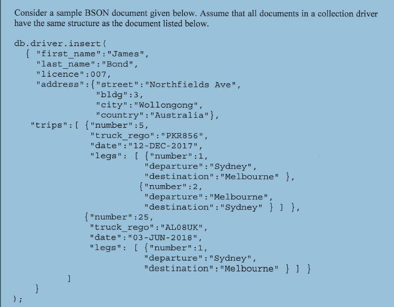 Solved Consider A Sample BSON Document Given Below Assume Chegg