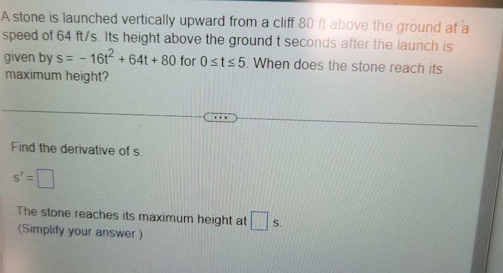 Solved A stone is launched vertically upward from a cliff | Chegg.com