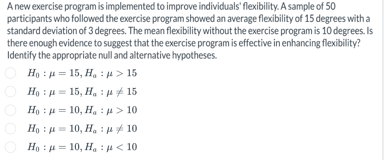 Solved A new exercise program is implemented to improve | Chegg.com